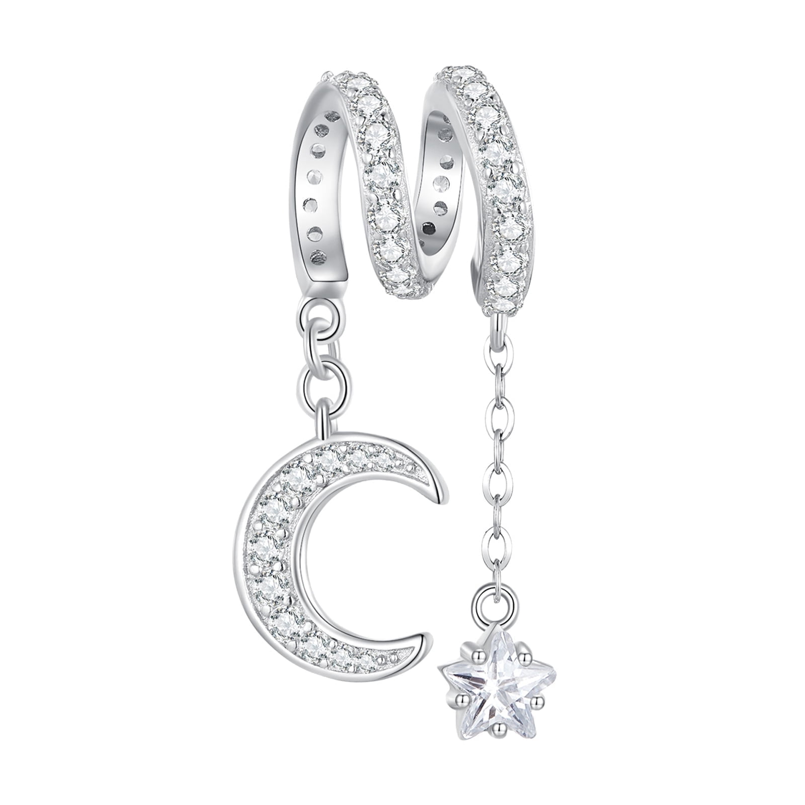 925 Sterling Silver Moon & Star Dangle Charm for Women Charm Bracelet ...