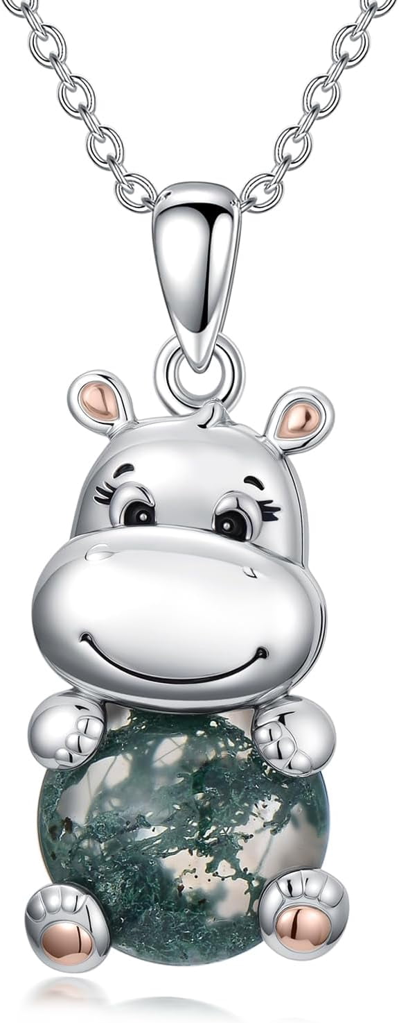 925 Sterling Silver Moss Agate Necklaces Hippo Koala Elephant Teddy ...