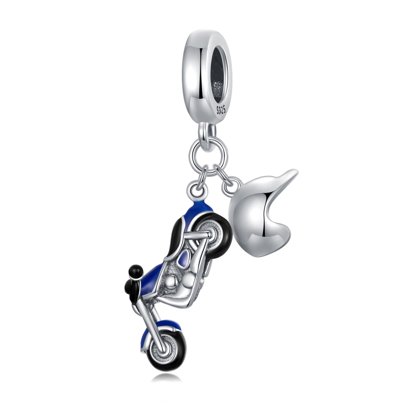 925 Sterling Silver Motorcycle & Helmet Dangle Charm for Women Charm ...