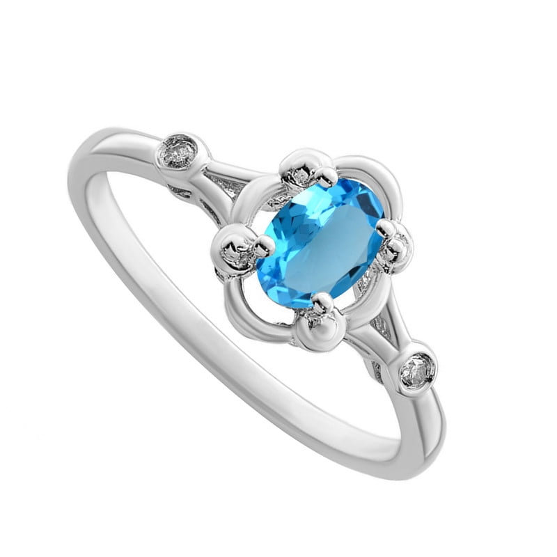 925 Sterling Silver Natural 0.70 Ct Swiss Blue Topaz Gemstone Wedding Anniversary Silver Ring ...