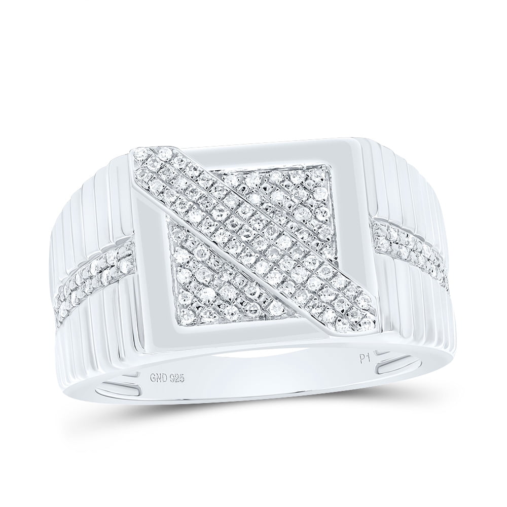 925 Sterling Silver Natural Diamond Scalloped Crossed Square Pinky Ring ...