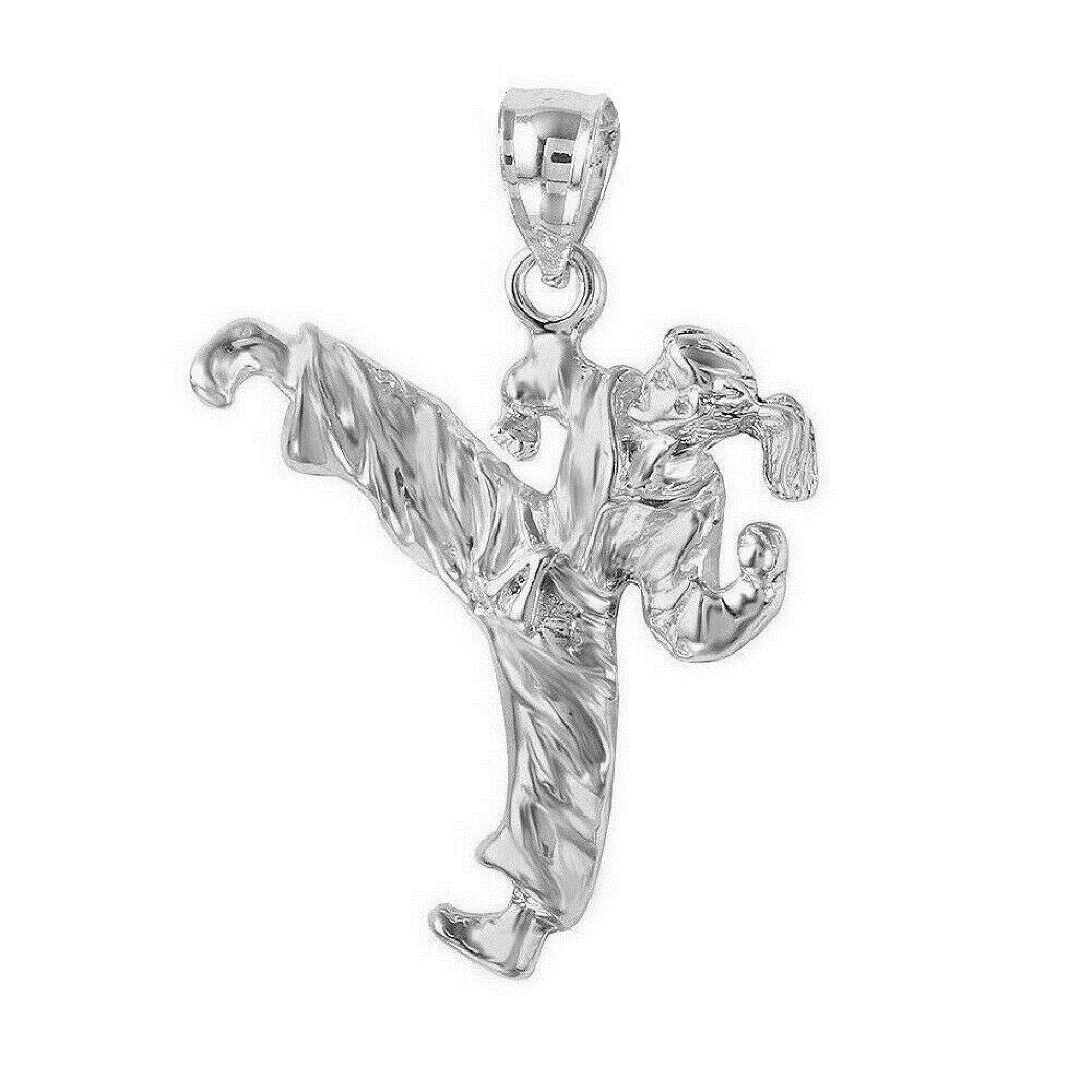 925 Sterling Silver Necklace w/ Female Martial Arts Karate Pendant ...