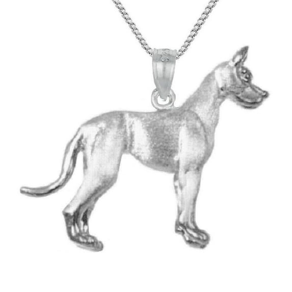 925 Sterling Silver Necklace w/ Great Dane Dog 3D Solid Pendant Charm ...