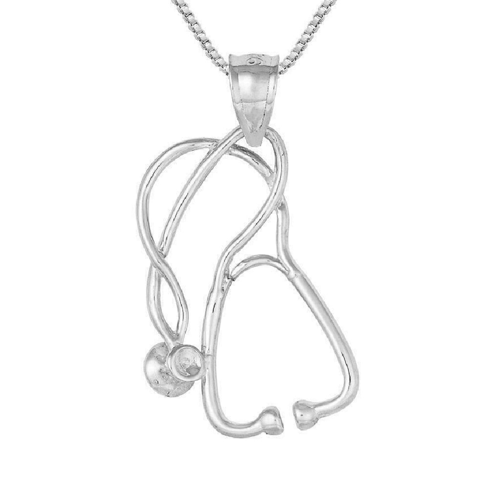 925 Sterling Silver Necklace w/ Medical Stethoscope Pendant Charm ...