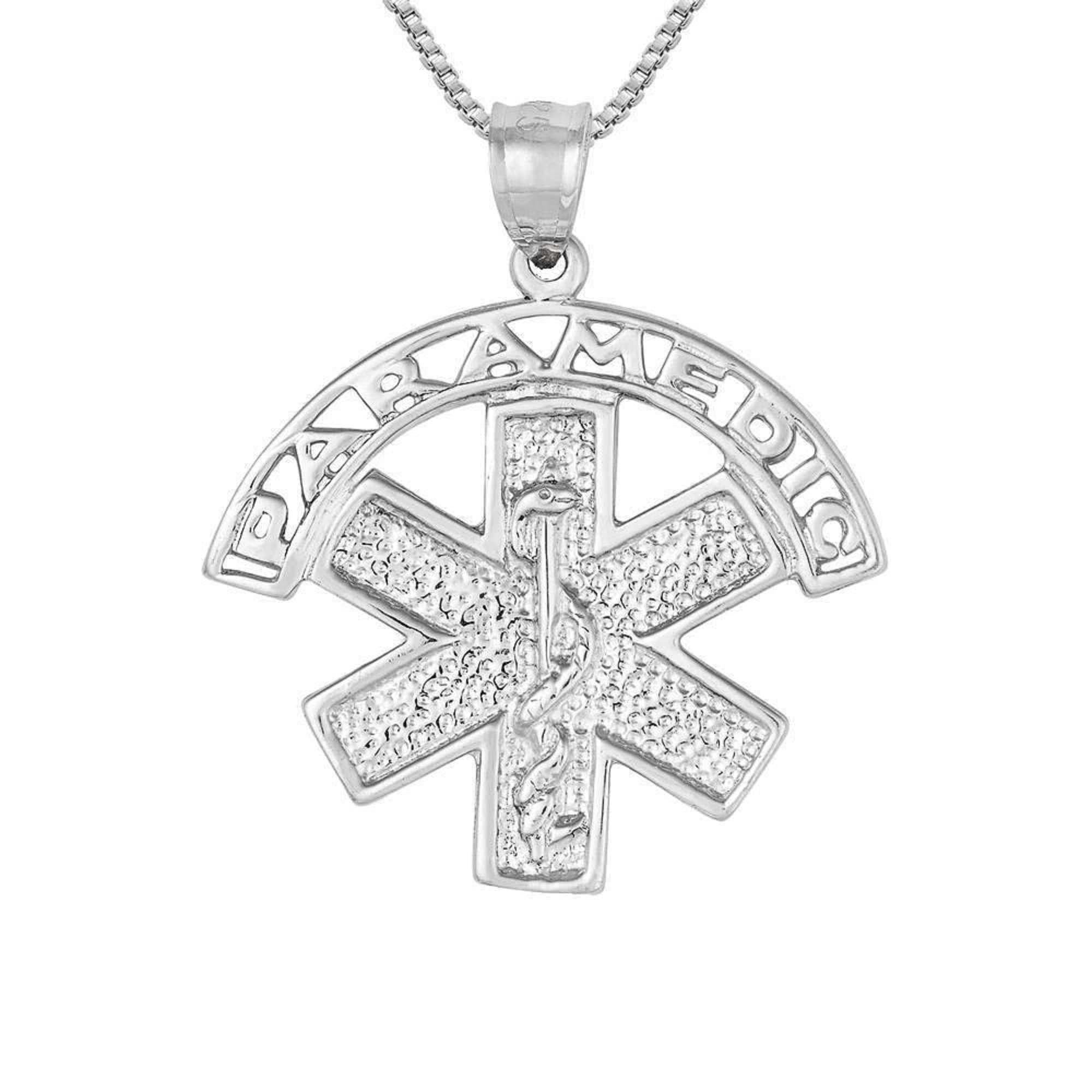 925 Sterling Silver Necklace w/ Paramedic Medical Symbol Pendant Charm ...