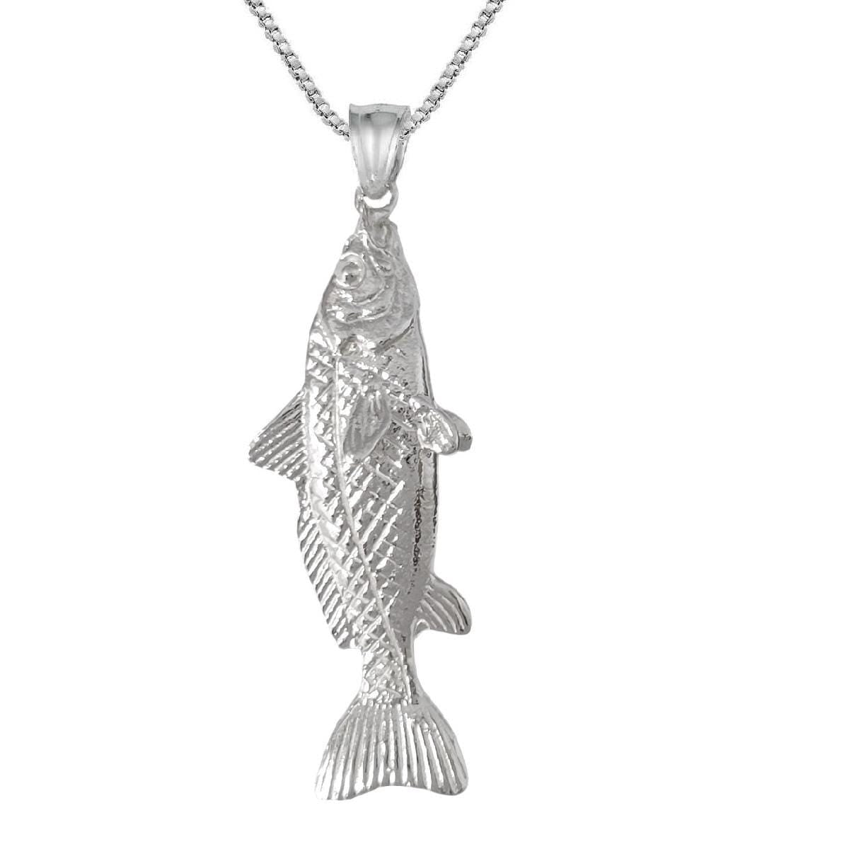 925 Sterling Silver Necklace w/ Salmon Fish 3D Solid Pendant - Walmart.com