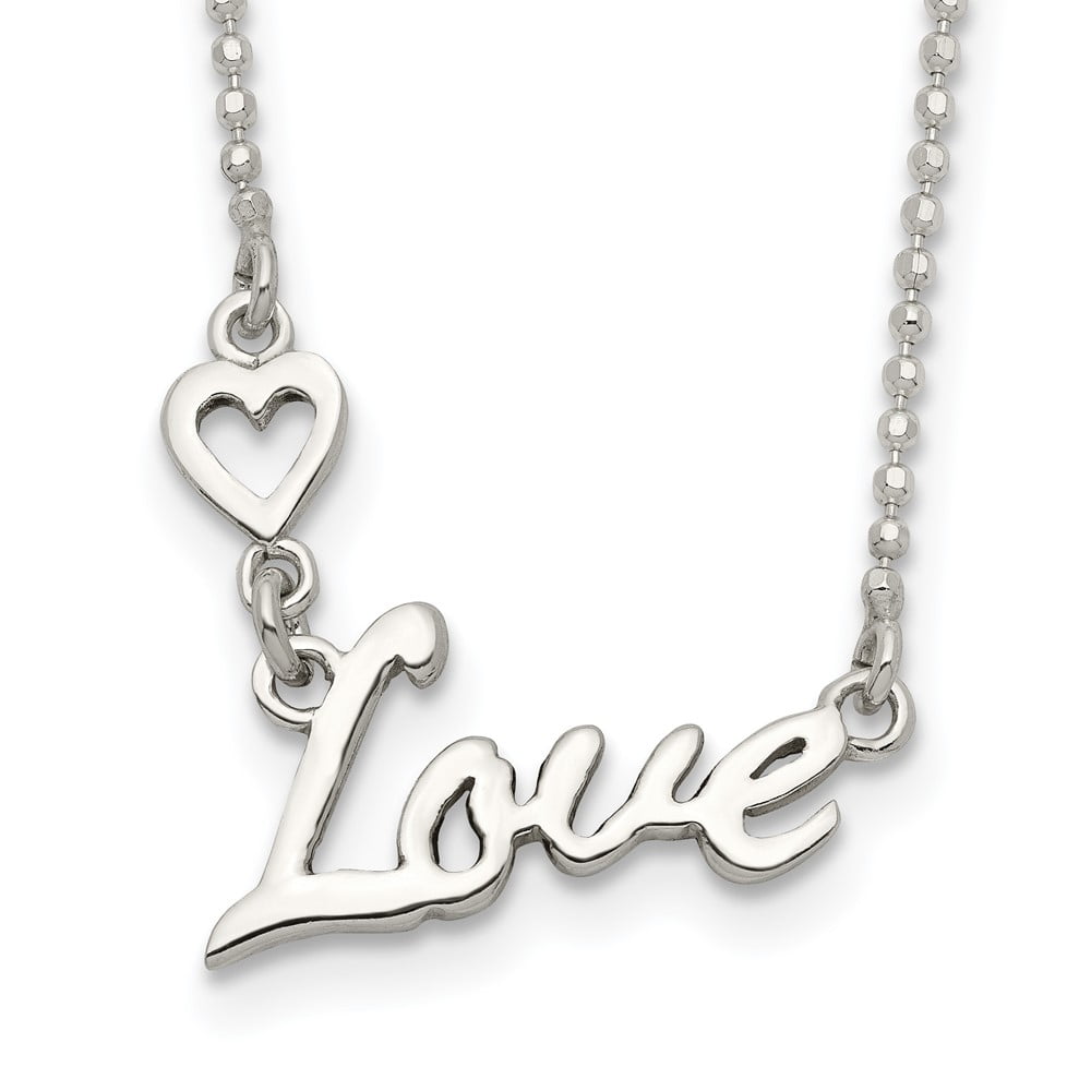 925 Sterling Silver Necklace with Pendants Chain Polished LOVE w/Heart ...
