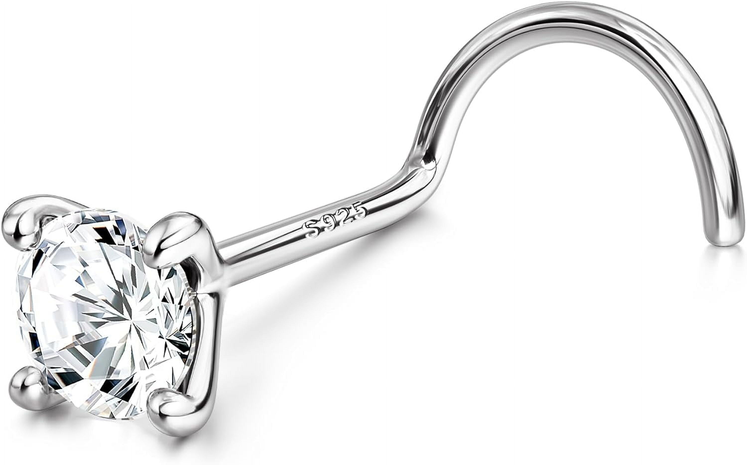 925 Sterling Silver Nose Studs, 18G 20G Corkscrew Nose Ring, Simulated ...