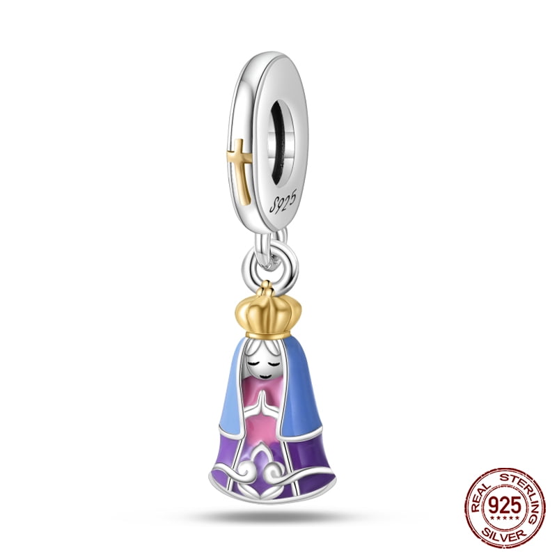 925 Sterling Silver Nossa Senhora Aparecida Dangle Charm with Zircon ...
