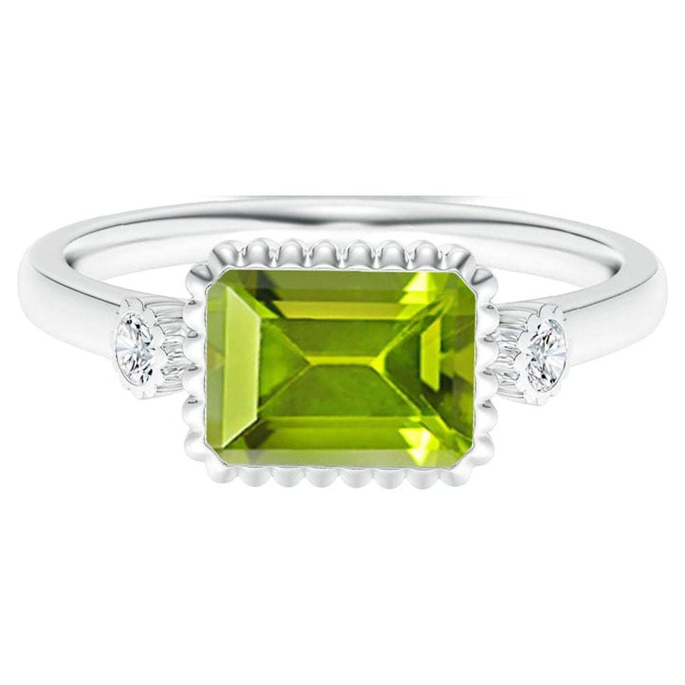 925 Sterling Silver Octagon 2.10 Ctw Peridot Gemstone Horizontal Set ...