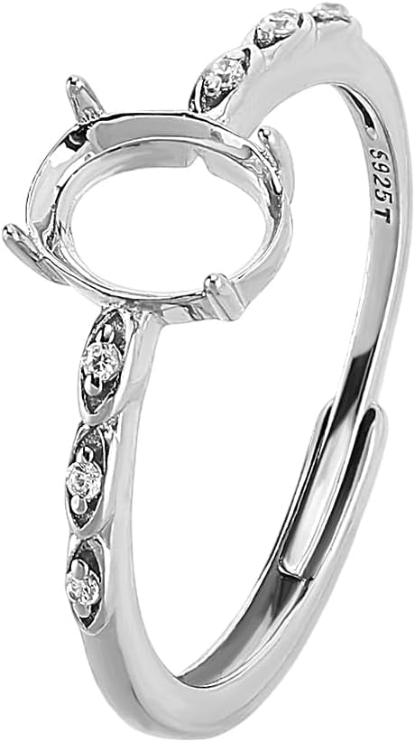 925 Sterling Silver Oval Prong Ring Settings Platinum Oval Gemstone ...