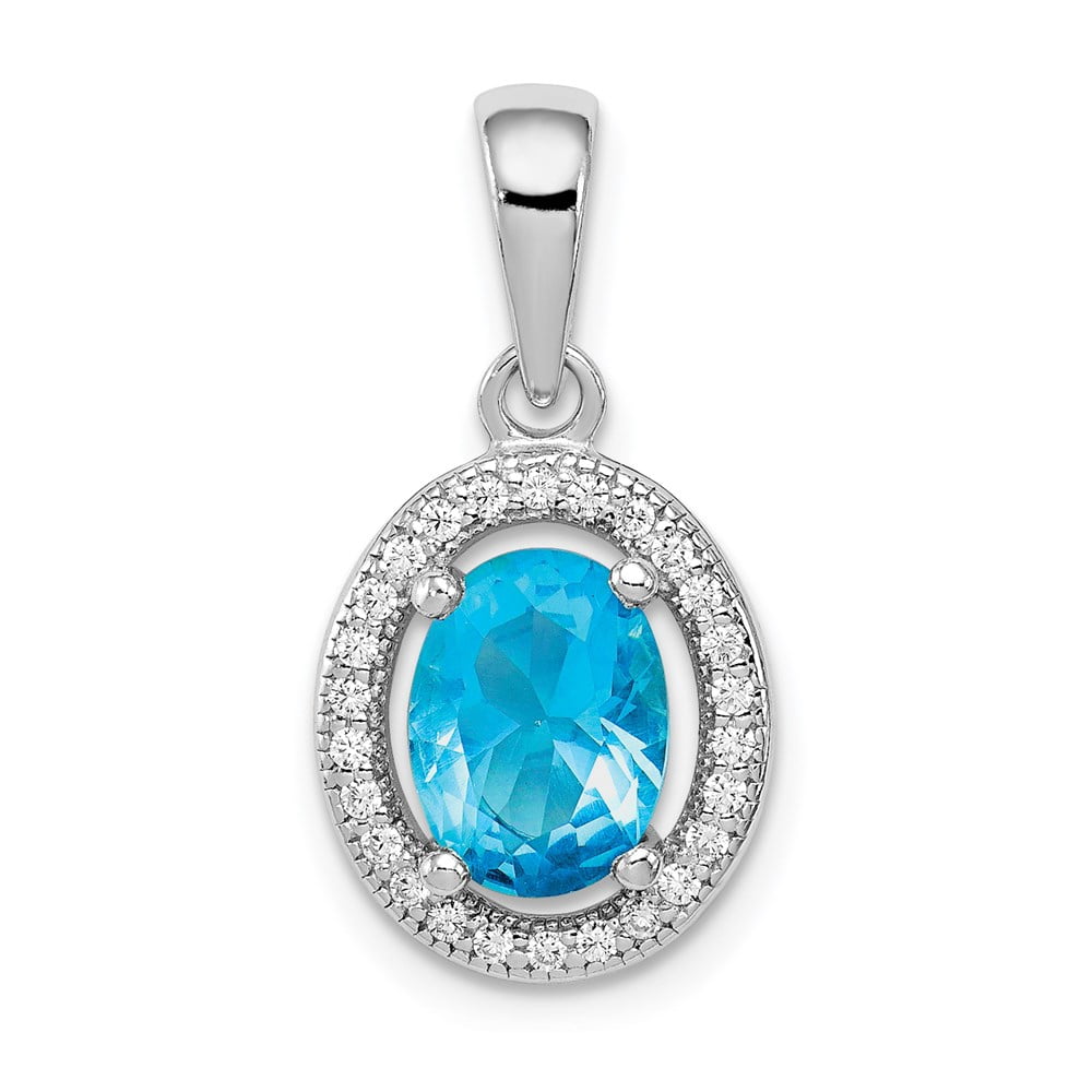 925 Sterling Silver Oval Shape Light Blue and Round White Cubic ...
