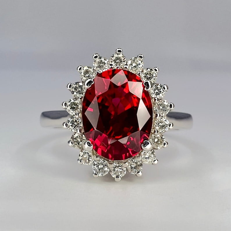 925 Sterling Silver Oval Shape Red Ruby Gemstone Ring Woman Wedding Gift Ring - Walmart.com