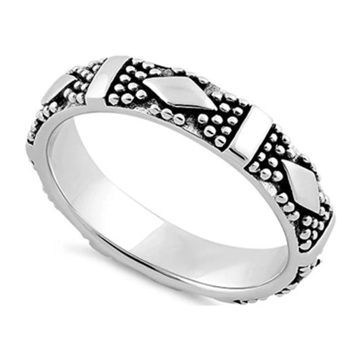 925 Sterling Silver Oxidized Platinum Plated Diamond Pebbles Band Women ...