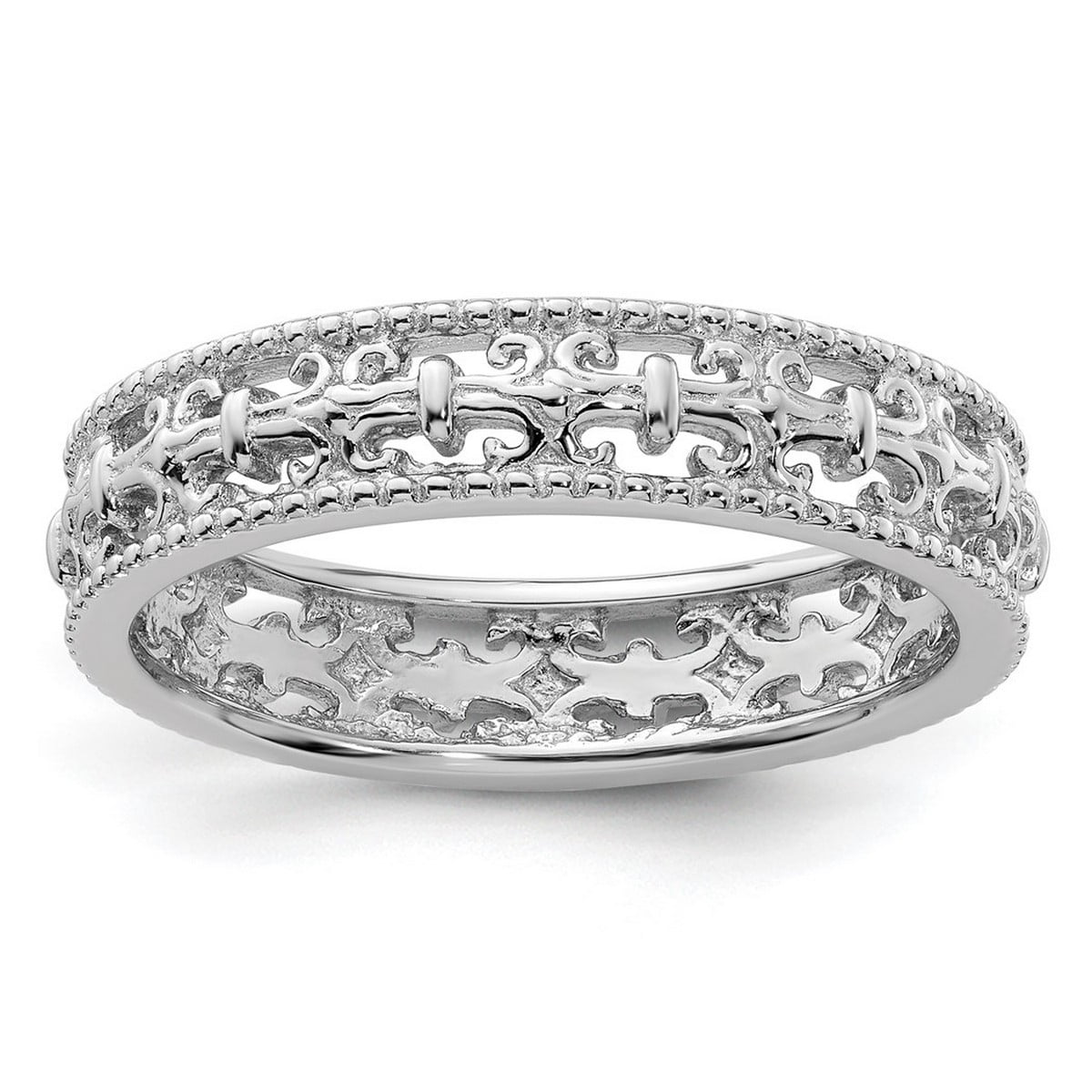 925 Sterling Silver Patterned Open back Stackable Expressions Polished ...