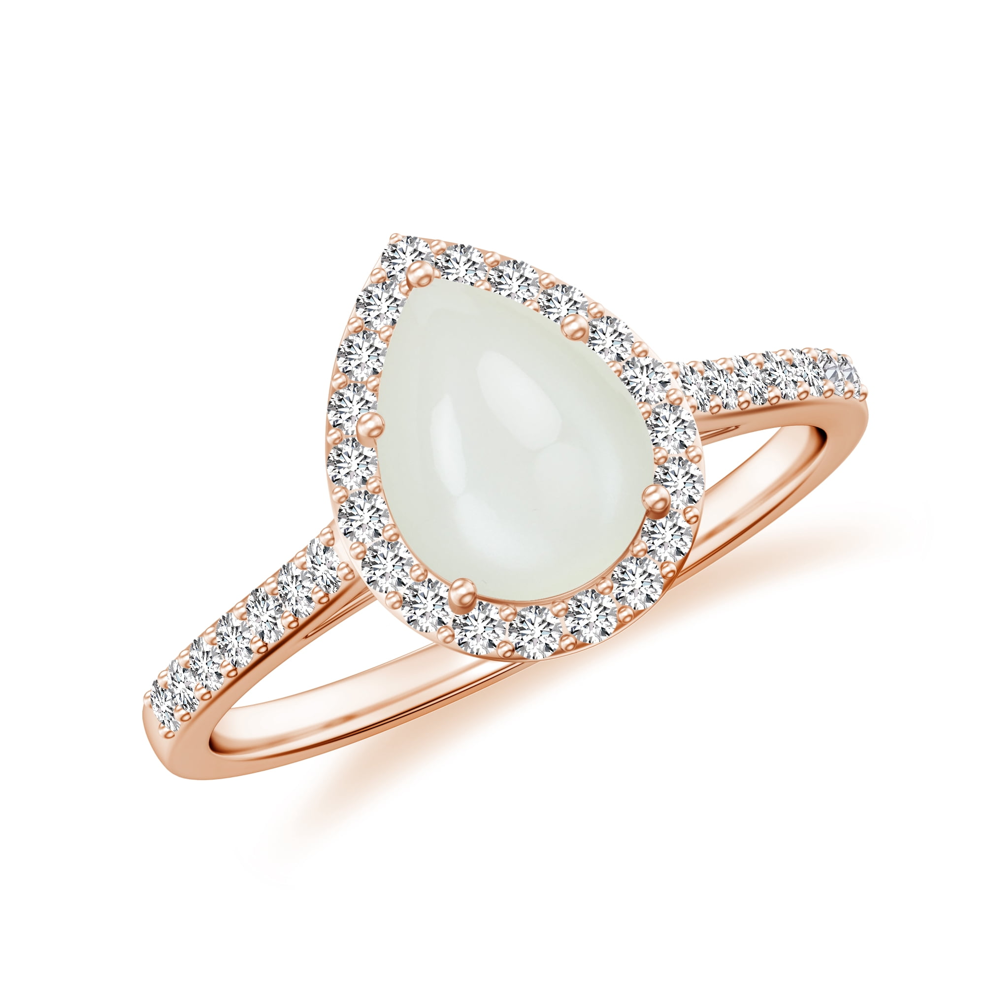 925 Sterling Silver Pear Shaped Moonstone Halo Ring, Moissanite ...