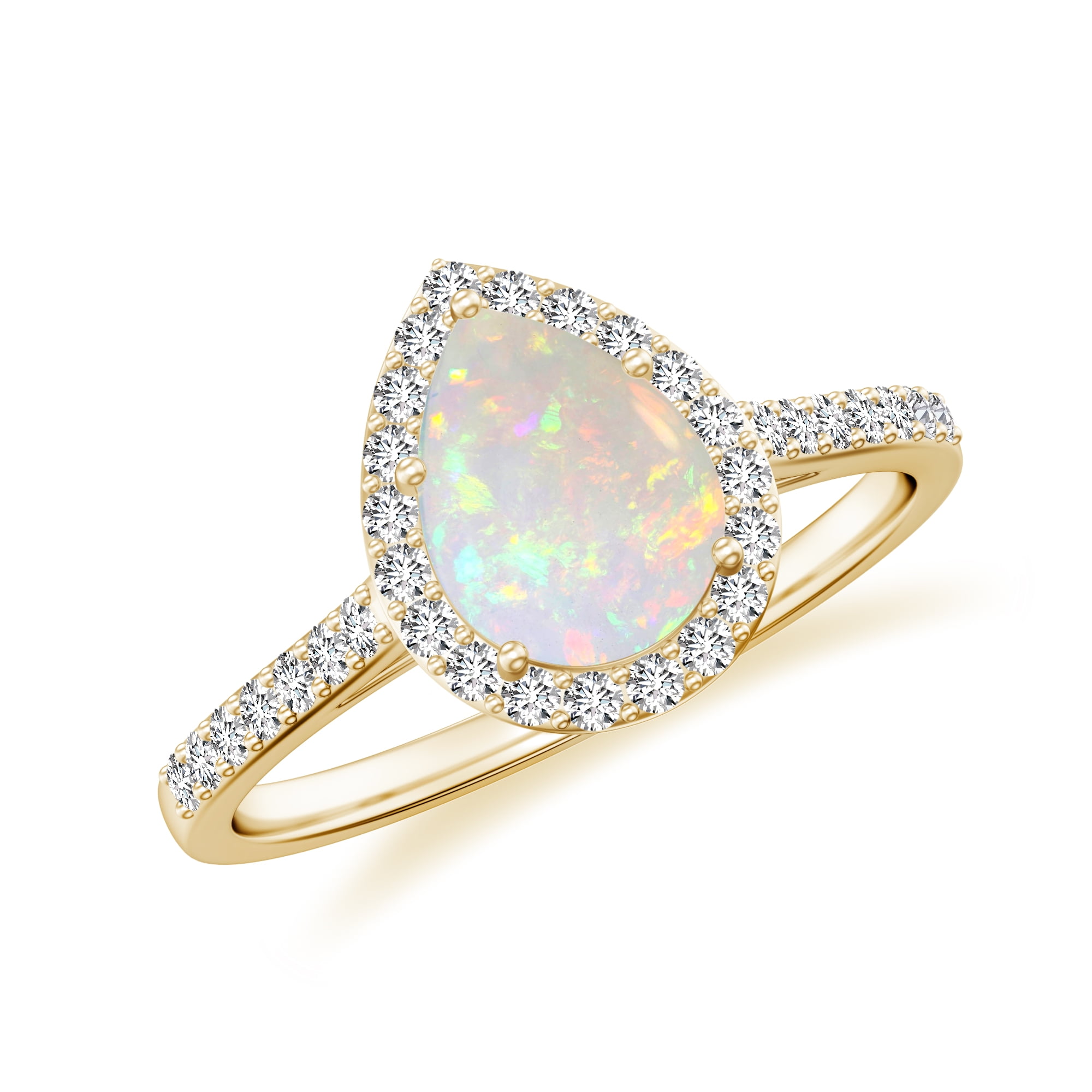 925 Sterling Silver Pear Shaped Opal Halo Ring, Moissanite Engagement Ring in Yellow Gold Plated ...