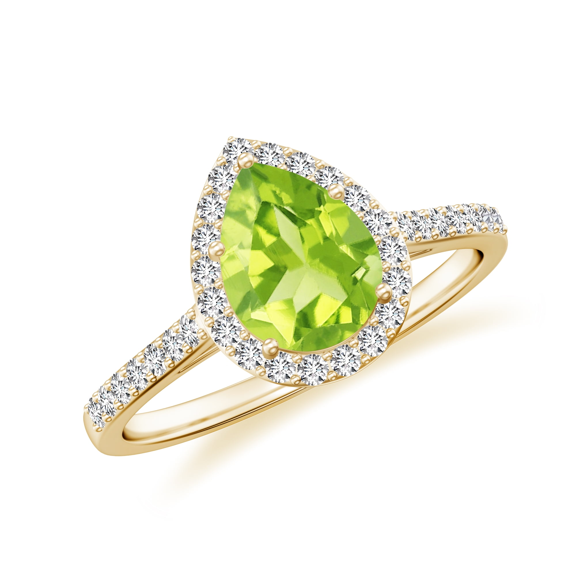 925 Sterling Silver Pear Shaped Peridot Halo Ring, Moissanite Engagement Ring in Yellow Gold ...