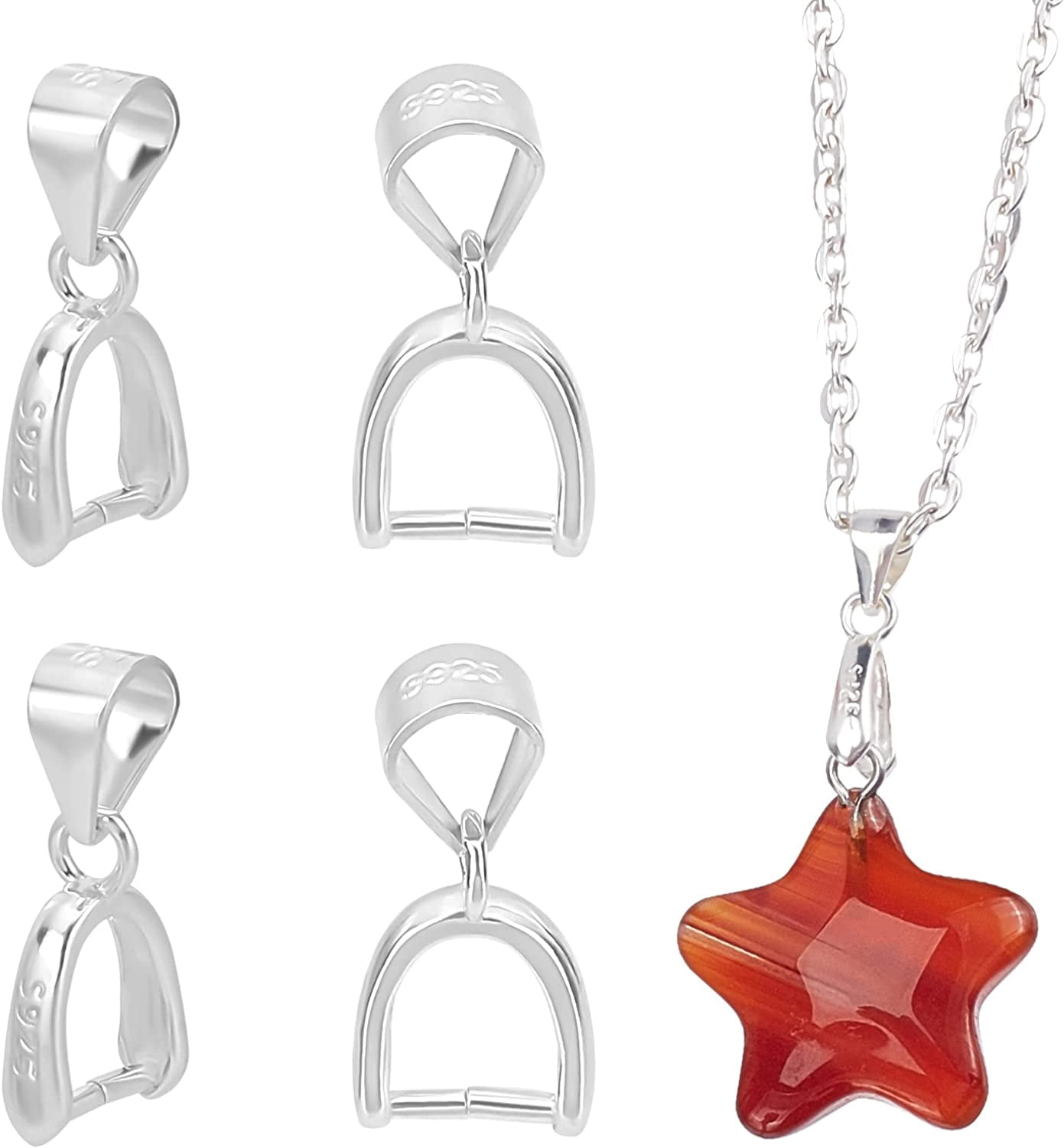 925 Sterling Silver Pendant Bail Connector 4pcs Pendant Pinch Bail Clip ...