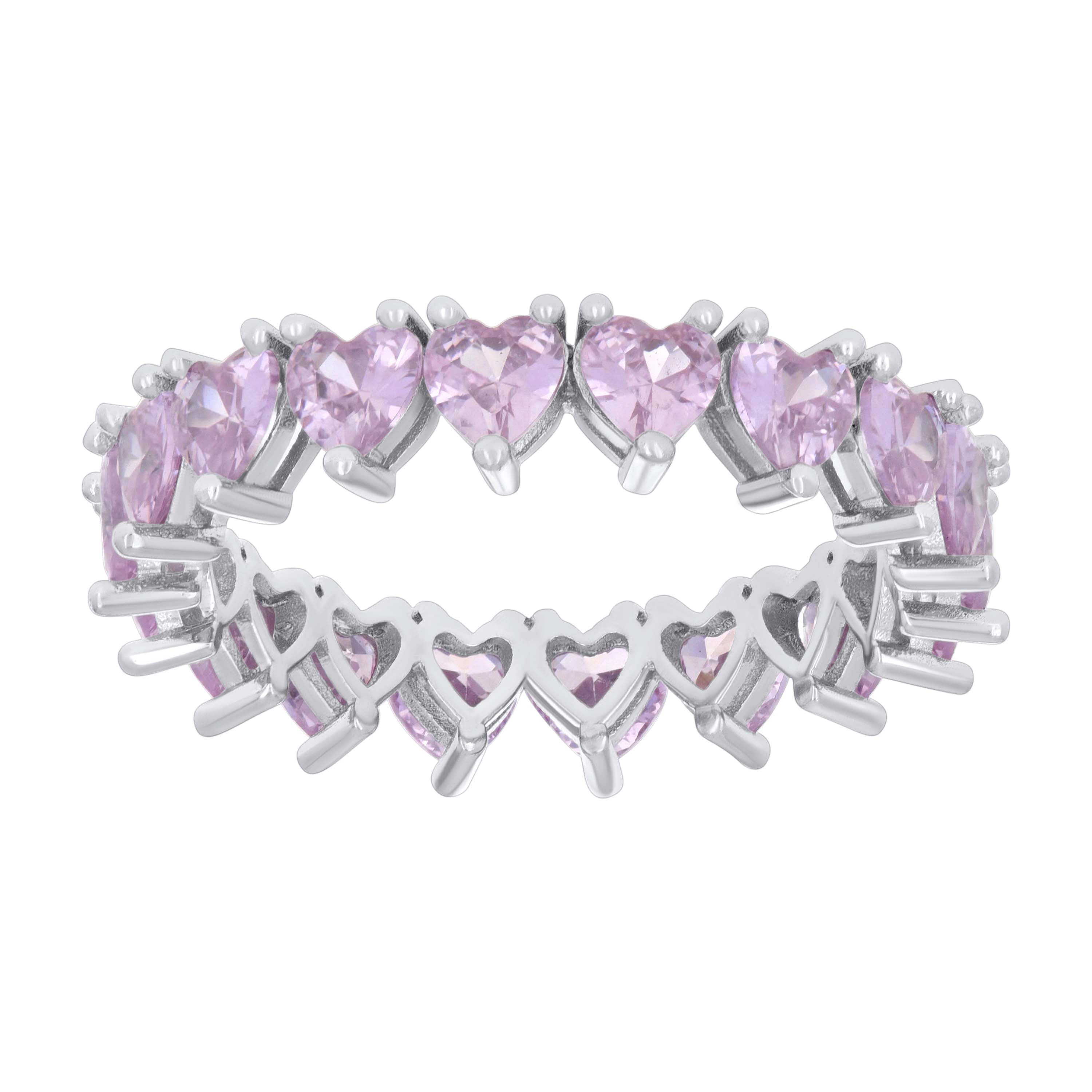 925 Sterling Silver Pink Heart Cubic Zirconia Women's Eternity Wedding Band CZ Anniversary Ring ...