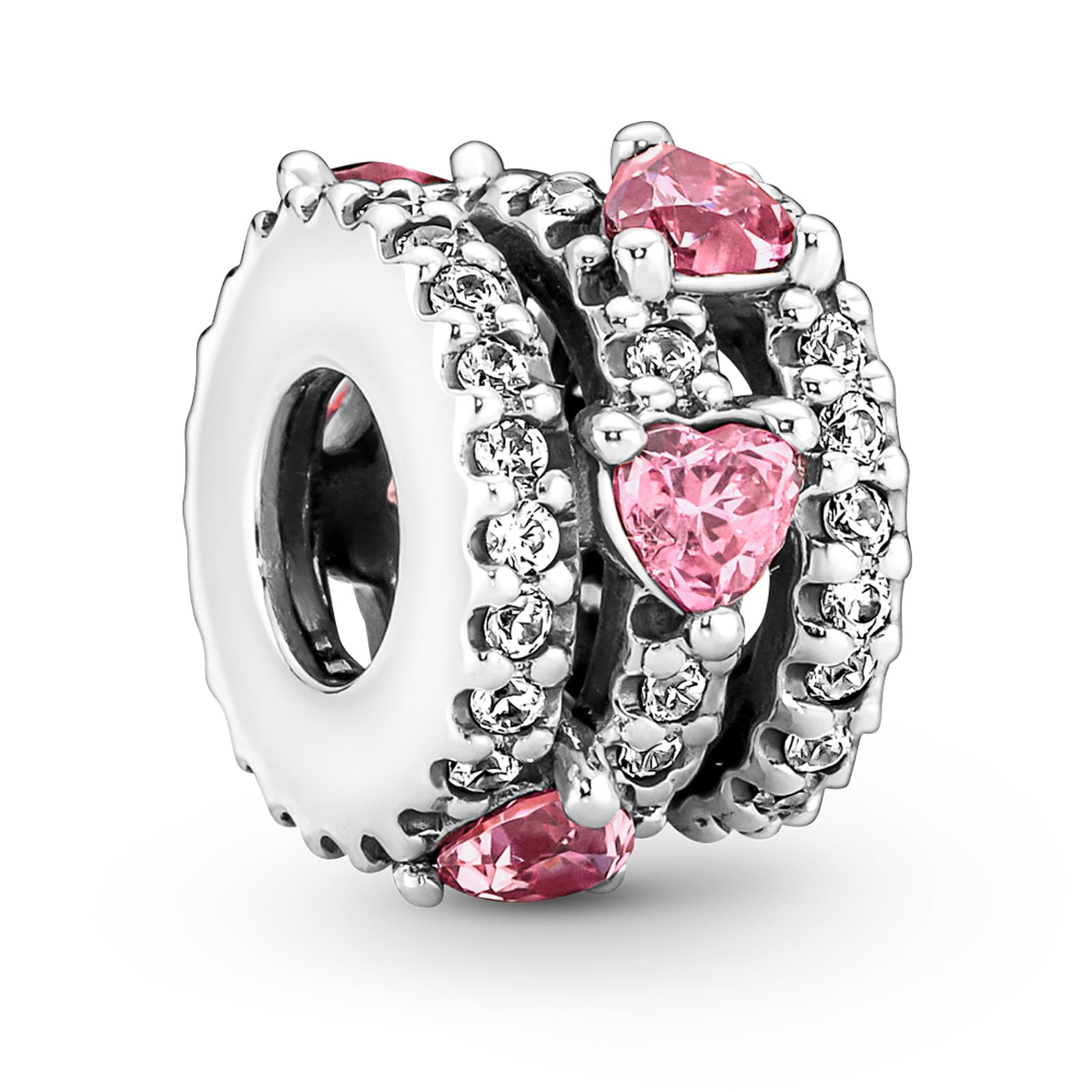 925 Sterling Silver Pink Sparkling Triple Halo Hearts Charm for Women ...