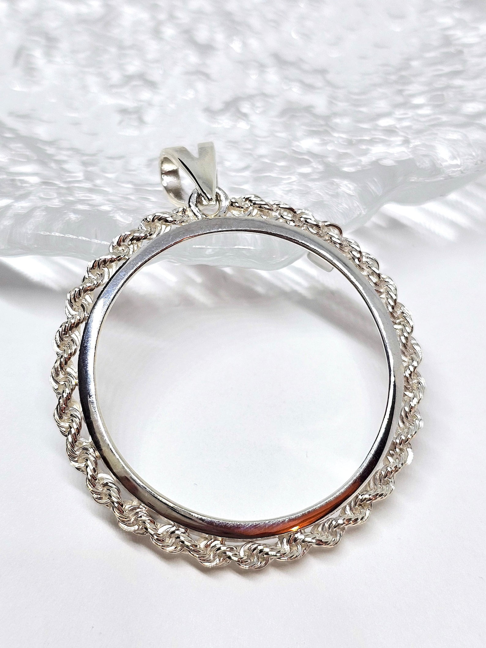 925 Sterling Silver Plain Simple Coin Bezel with Actual Rope Edge for ...