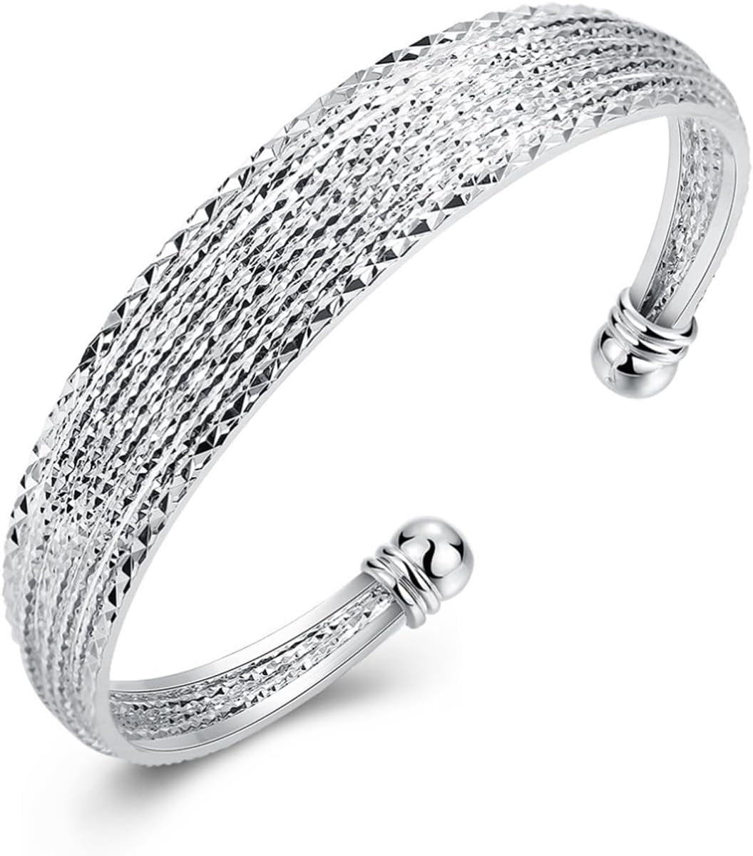 925 Sterling Silver Plated Bangle, Fashionable Multi-Layer Cross-Wire ...