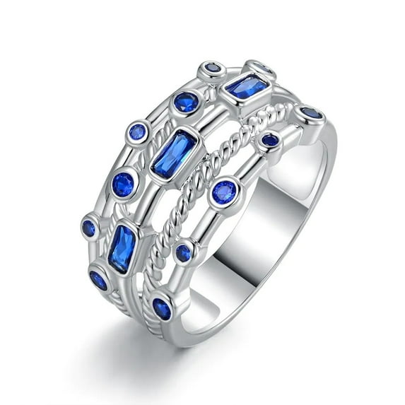 925 Sterling Silver Plated Cubic Zirconia Simulated Blue Sapphire Wedding Band Ring for Women ...