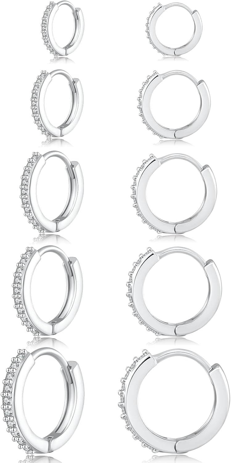 925 Sterling Silver Plated Hoop Earring 5 Pairs Small Silver Hoop Earrings Hypoallergenic Silver ...
