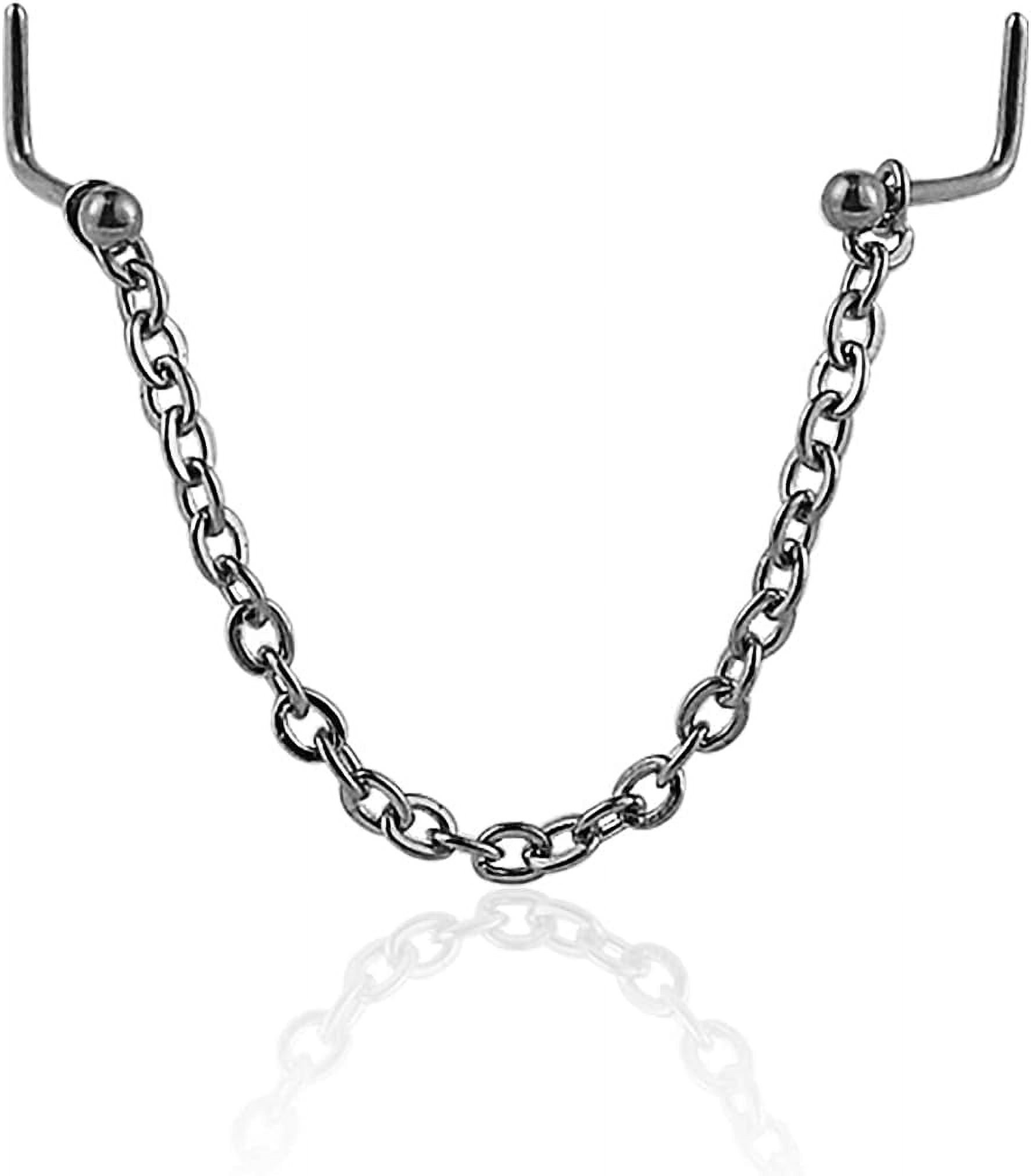 925 Sterling Silver Plated Nostril Nose Chain 3mm Nose Bone Zircon ...