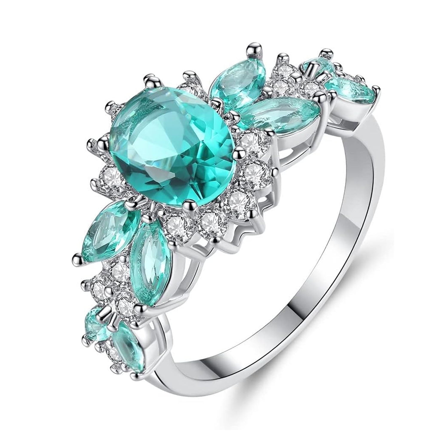 925 Sterling Silver Plated Ring for women Simulated Amethyst Cluster ...