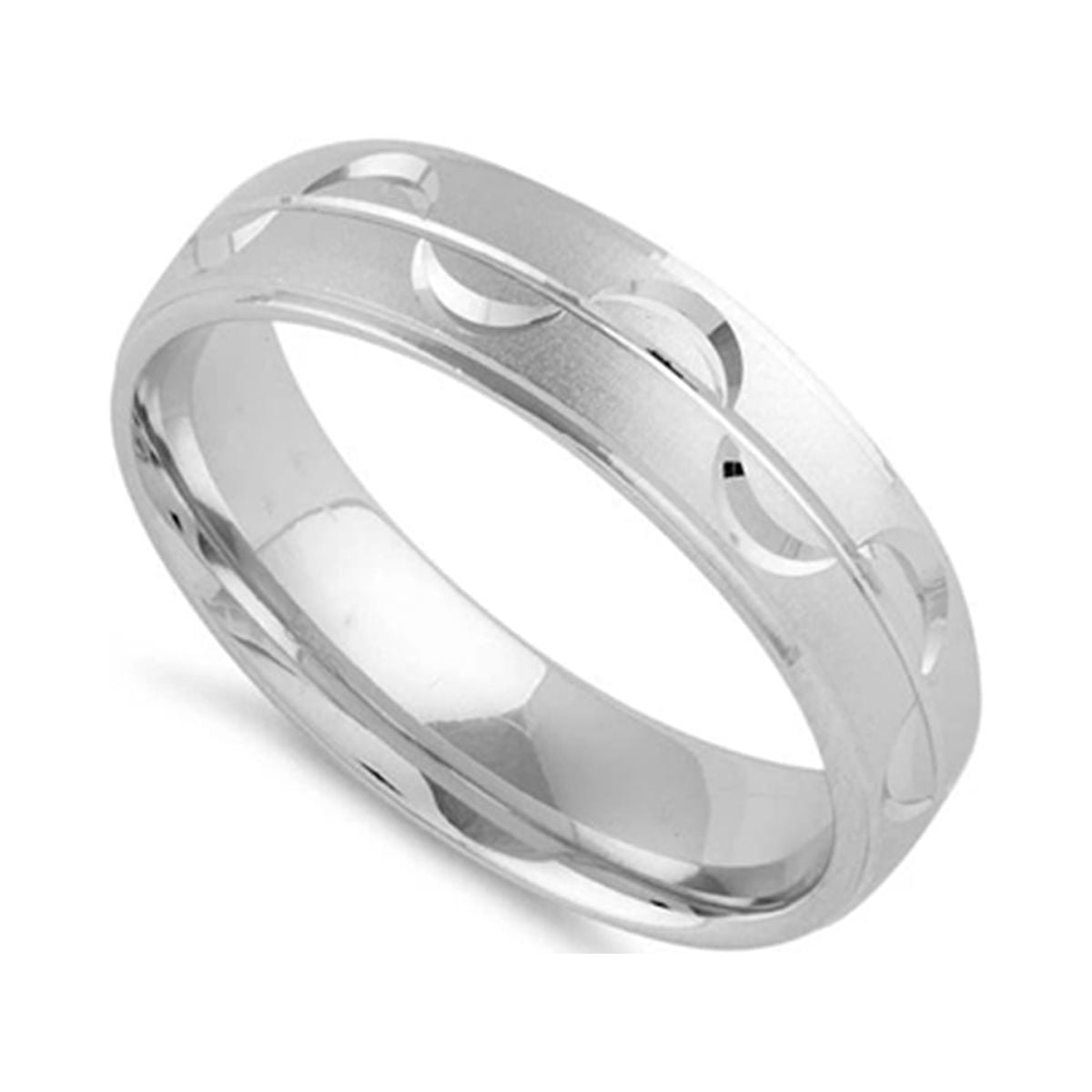 925 Sterling Silver Platinum Plated Diamond Cut Half Moon Wedding Band ...
