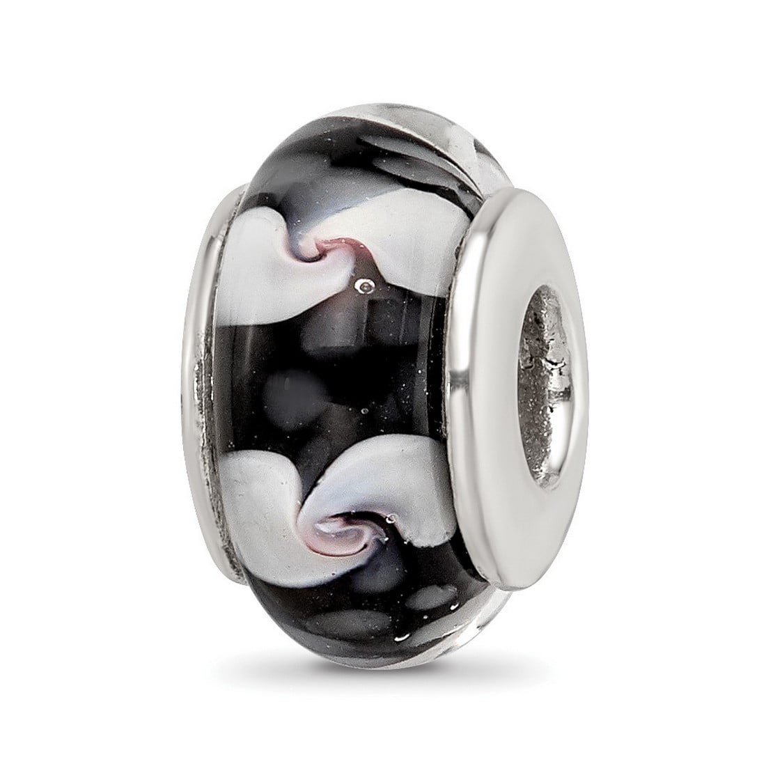 925 Sterling Silver Polished Artisan Oxidized Reflections Black White ...