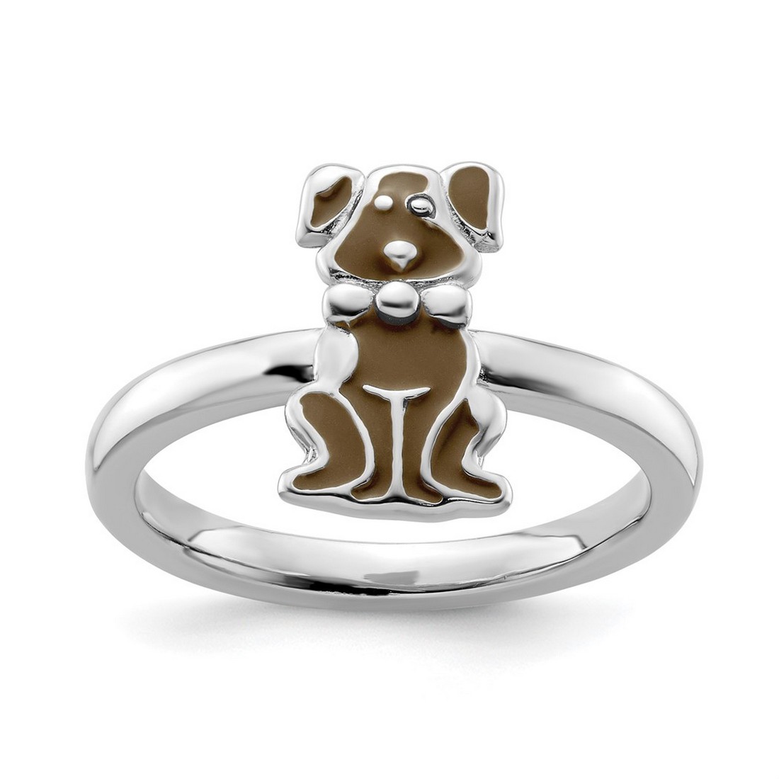 925 Sterling Silver Polished Brown Enameled Animal Pet Dog Stackable ...