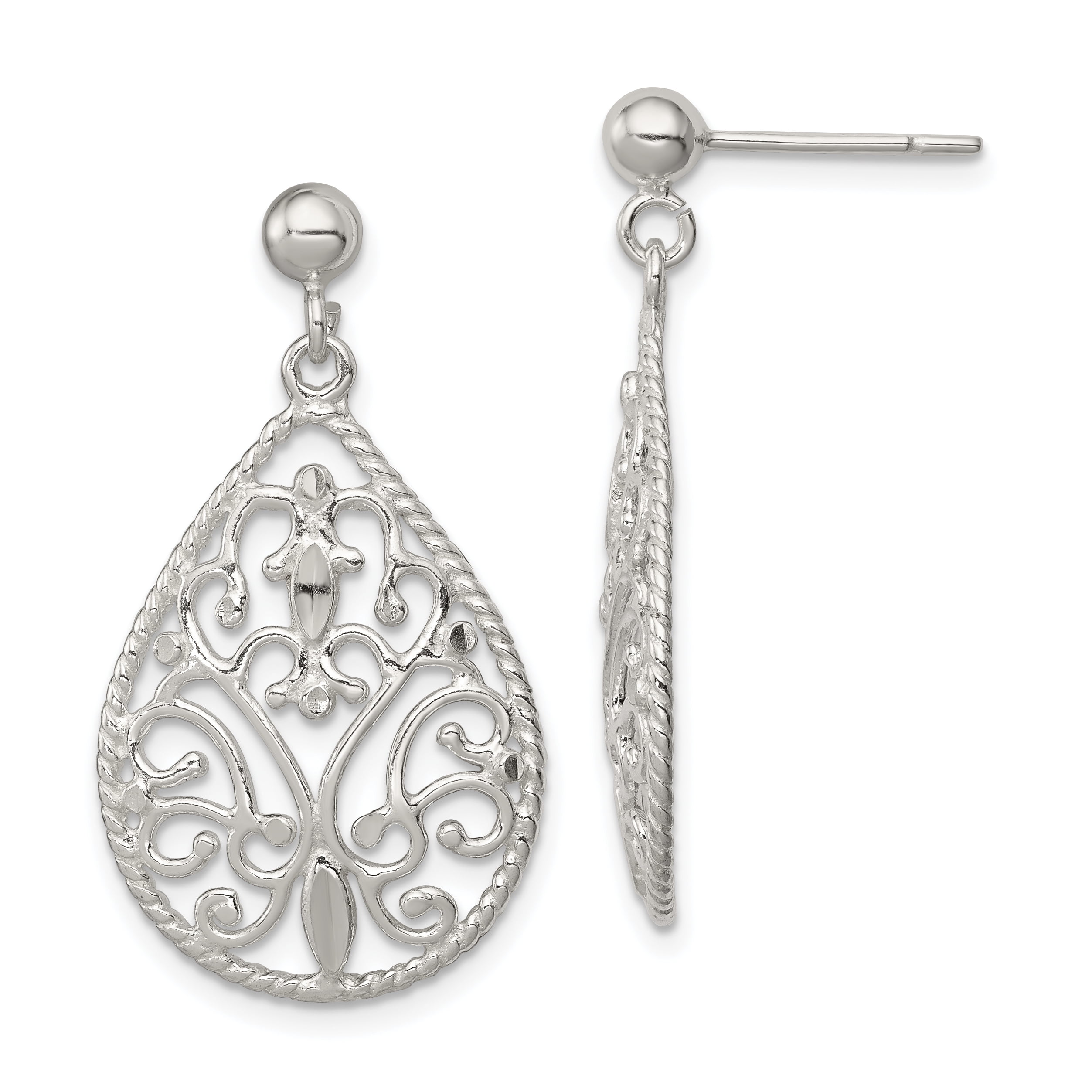 925 Sterling Silver Polished Diamond-cut Post Earrings - Walmart.com