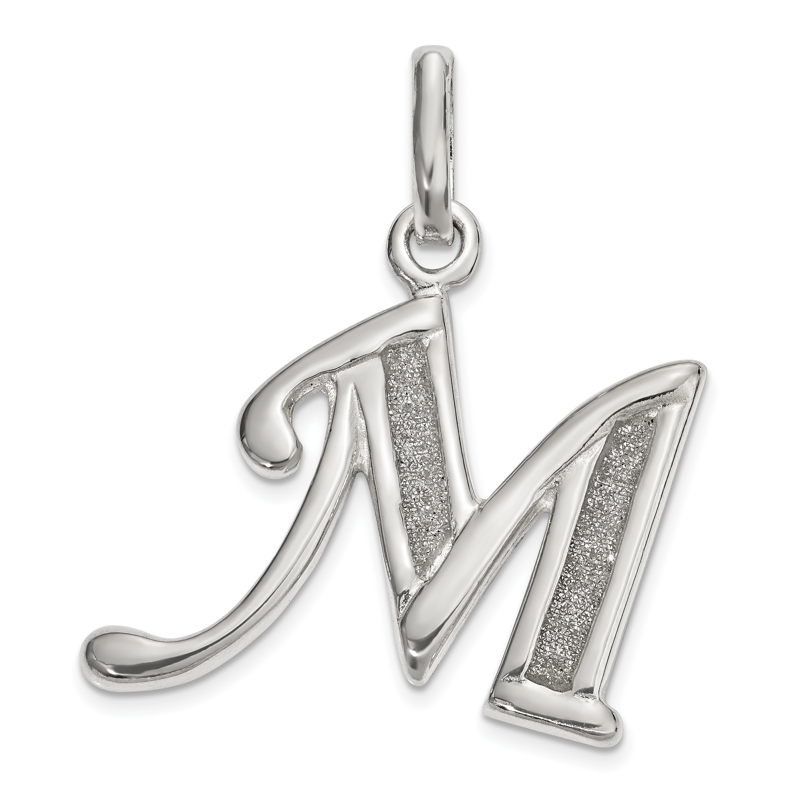 925 Sterling Silver Polished Glitter Enamel Letter M Shaped Pendant ...