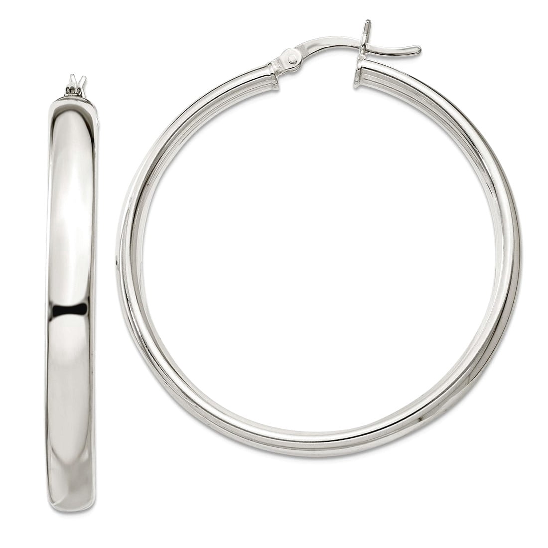 925 Sterling Silver Polished Hinged post Hidden catch 40mm Hoop ...