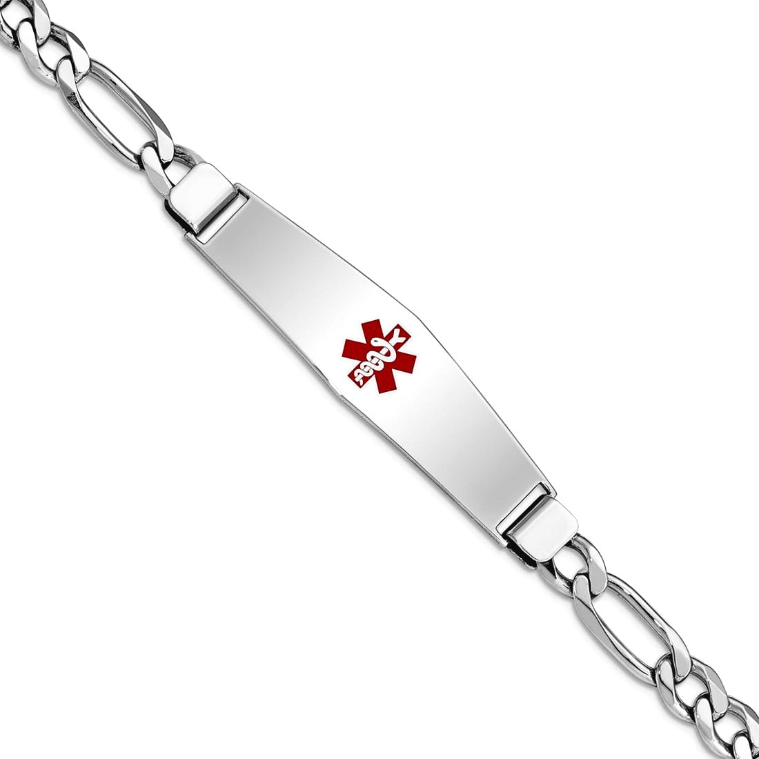 925 Sterling Silver Polished Medical ID Figaro Link Bracelet 8 Inch ...