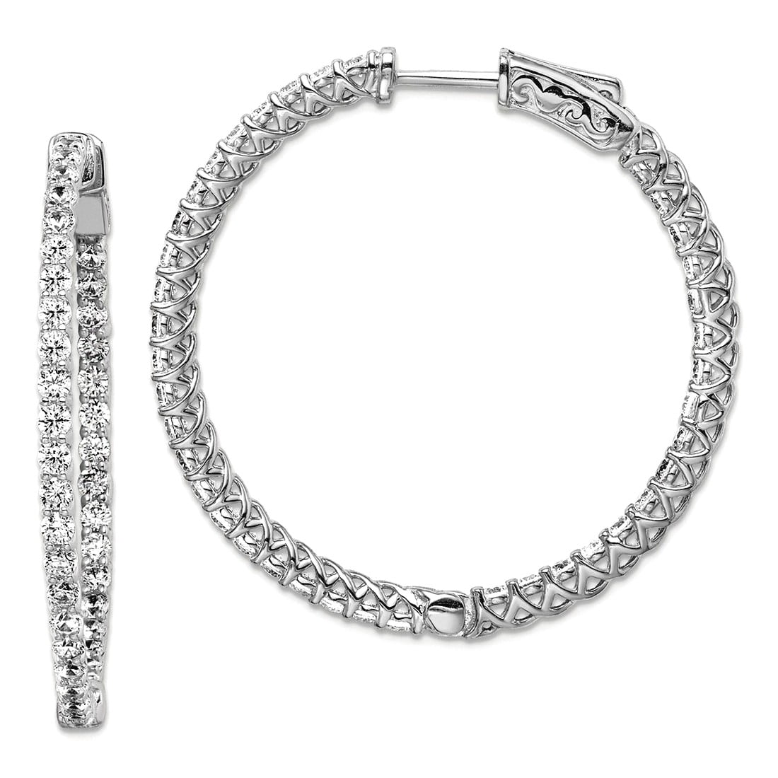 925 Sterling Silver Polished Prong set Safety clasp Rhodium Plated With ...