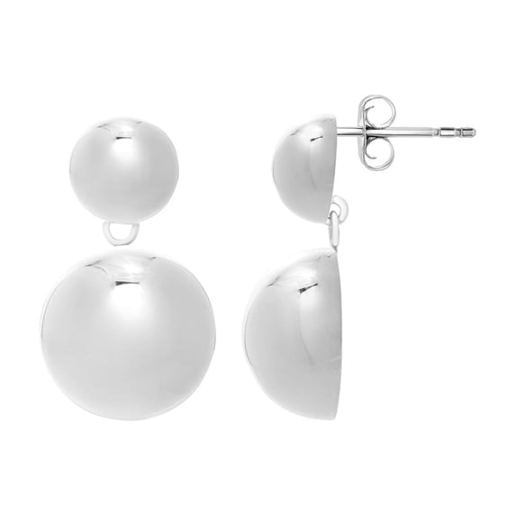 925 Sterling Silver Polished Puffed Round Double Button Drop Earrings ...