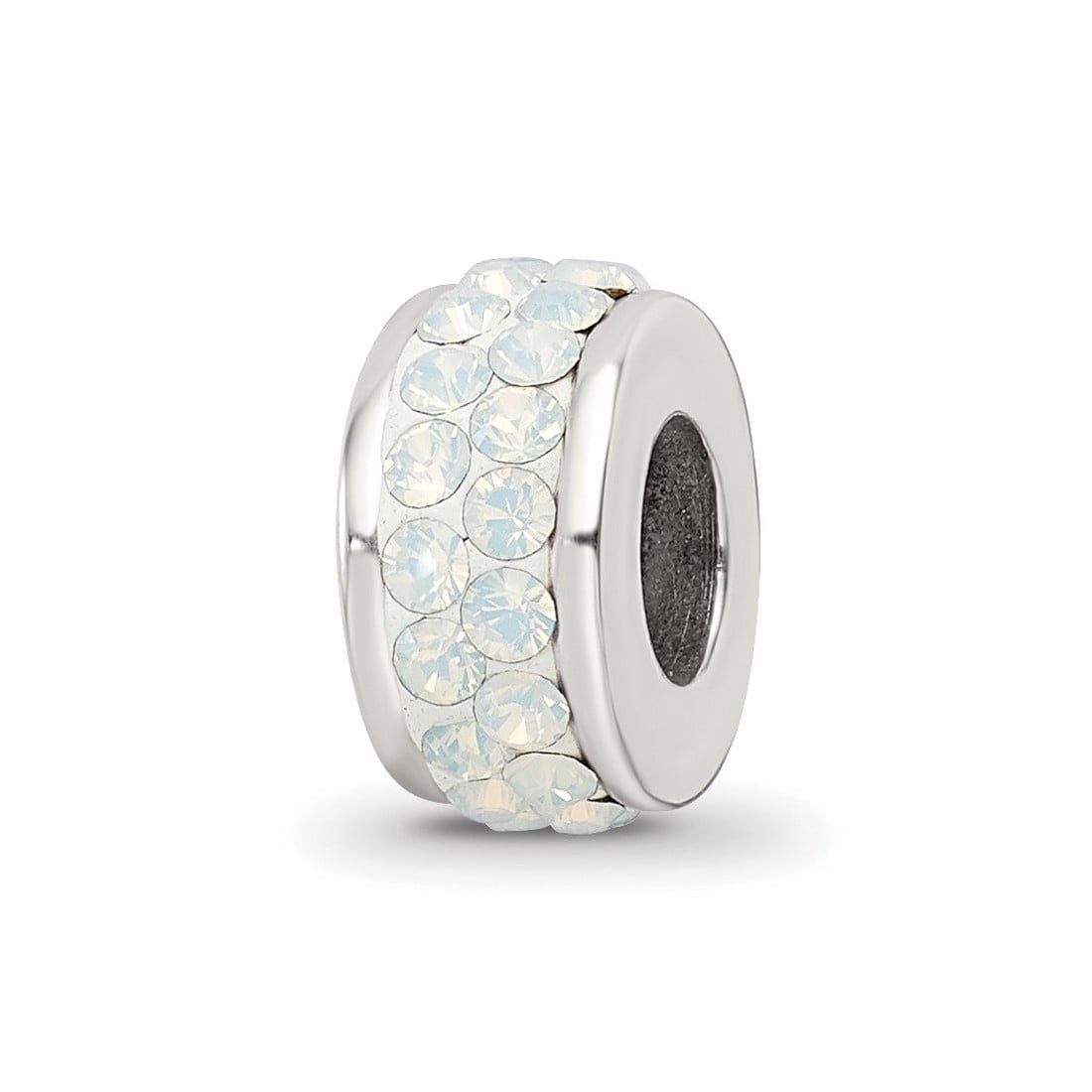 925 Sterling Silver Polished Reflections Cream Double Row Crystal Bead ...