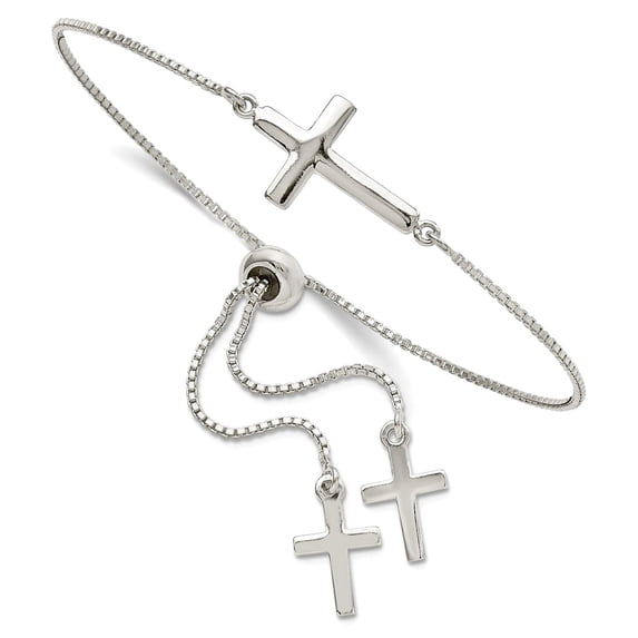 925 Sterling Silver Polished Religious Faith Cross Adjustable Bracelet ...