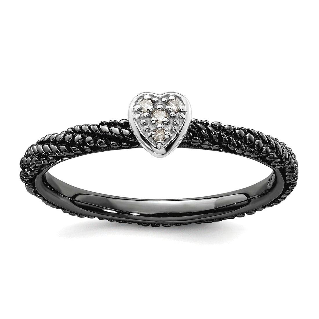 925 Sterling Silver Polished Ruthenium plating Diamond Stackable ...