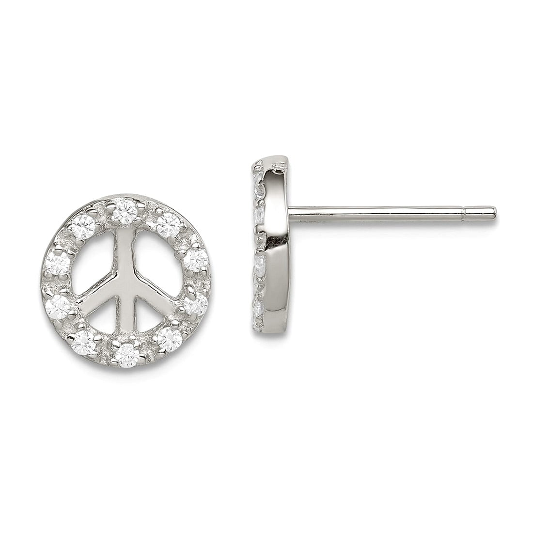 925 Sterling Silver Polished Small CZ Simulated Diamond Peace Symbol ...