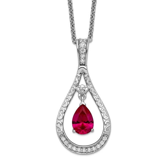 925 Sterling Silver Polished Spring-Ring July Cubic Zirconia Necklace ...