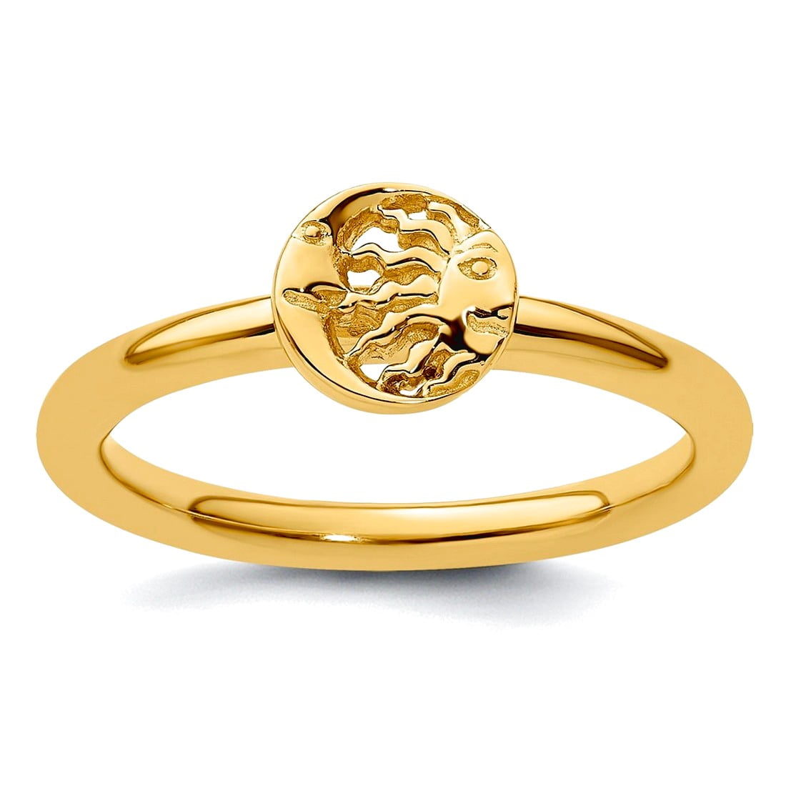 925 Sterling Silver Polished Stackable Yellow Plated Sun Celestial Moon Ring Size 5-Stackable ...