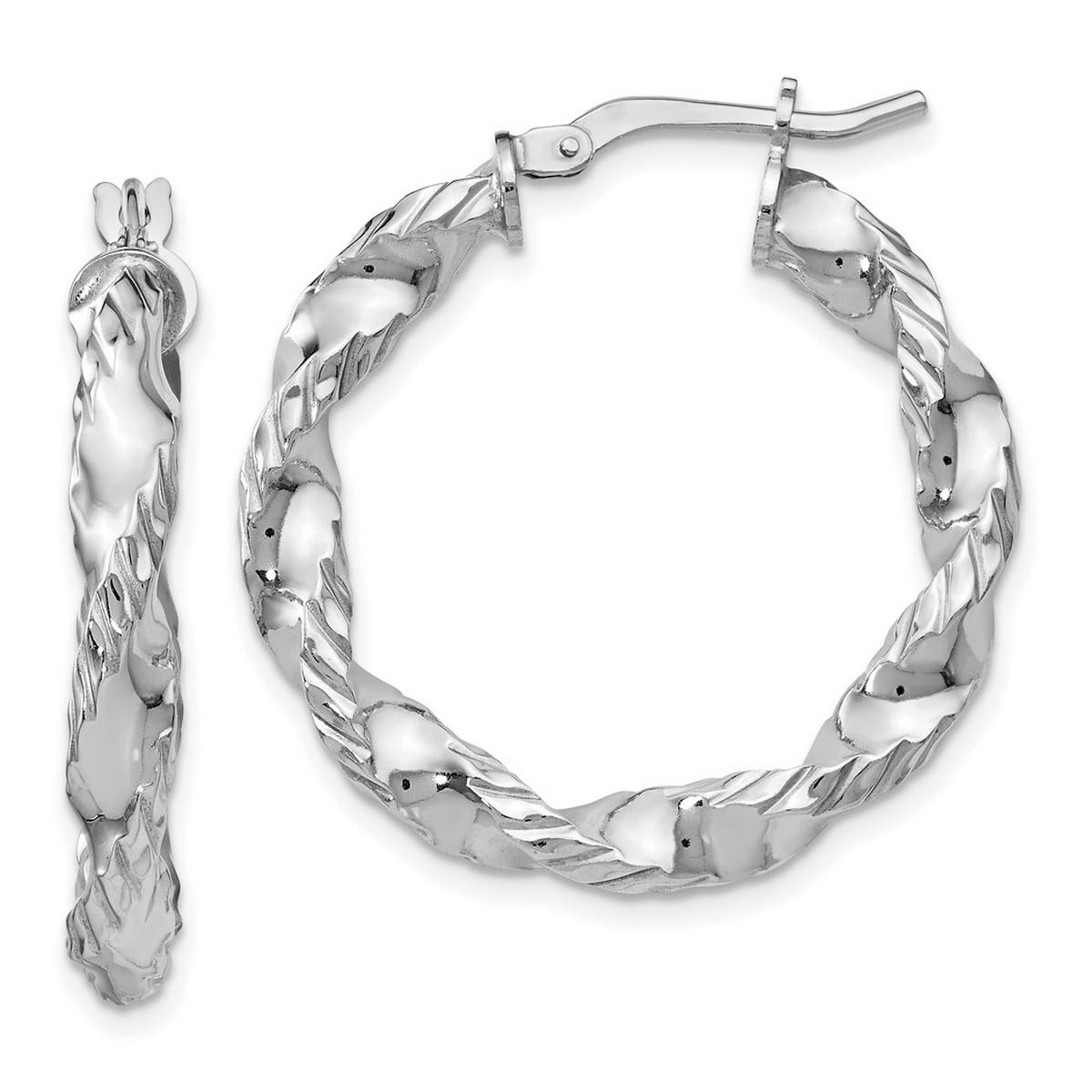 925 Sterling Silver Polished Twisted Hinged Hoop Earrings Measures 29x20mm Wide 3mm Thick - Hoop ...