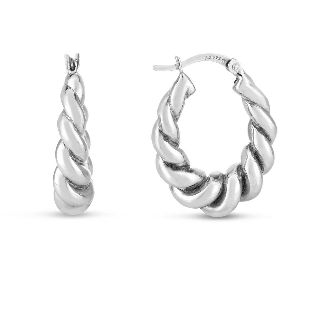 925 Sterling Silver Polished Twisted Hoop Earrings With Hinged Clasp ...