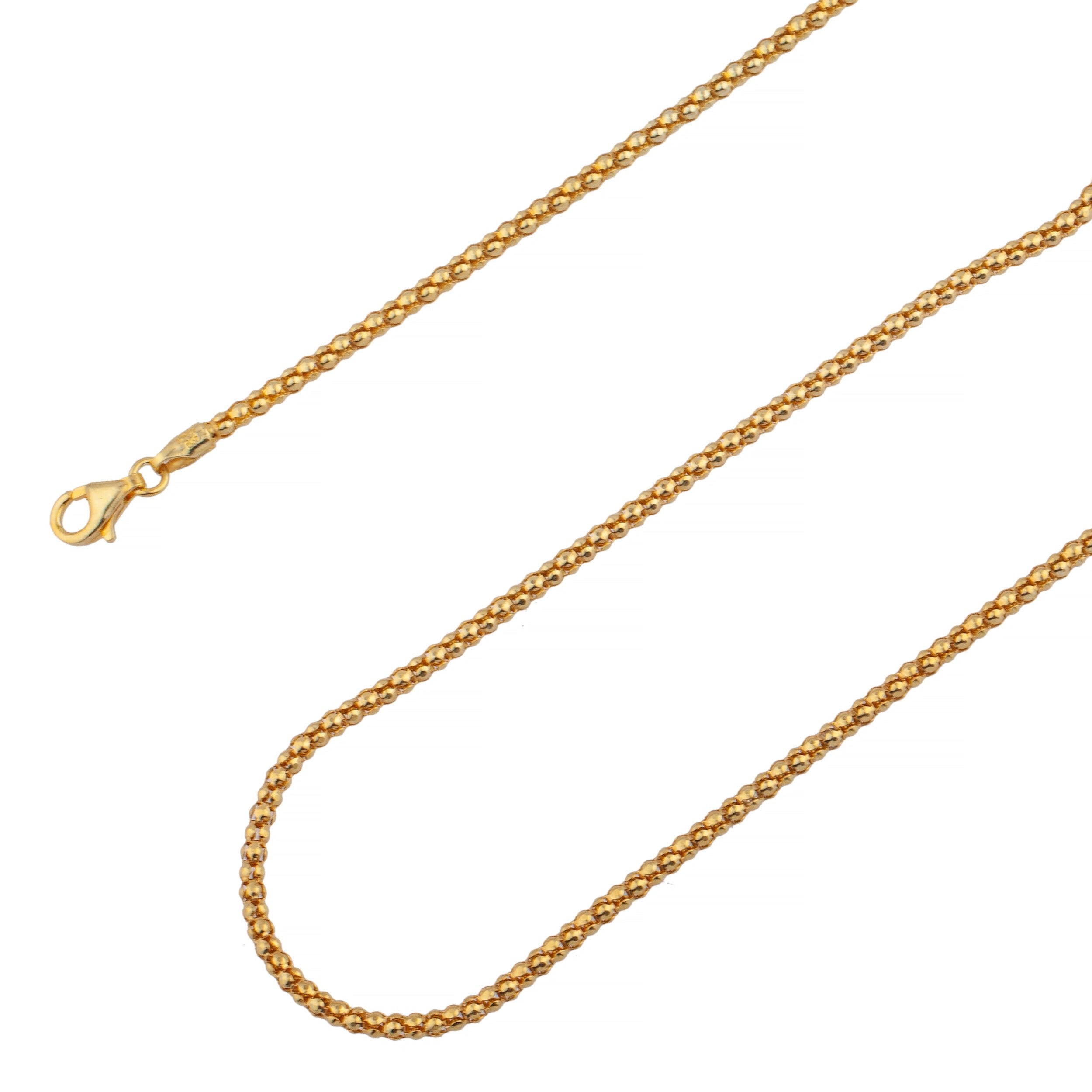 925 Sterling Silver, Popcorn Coreana Gold Plated Chain 2.5mm Necklace ...
