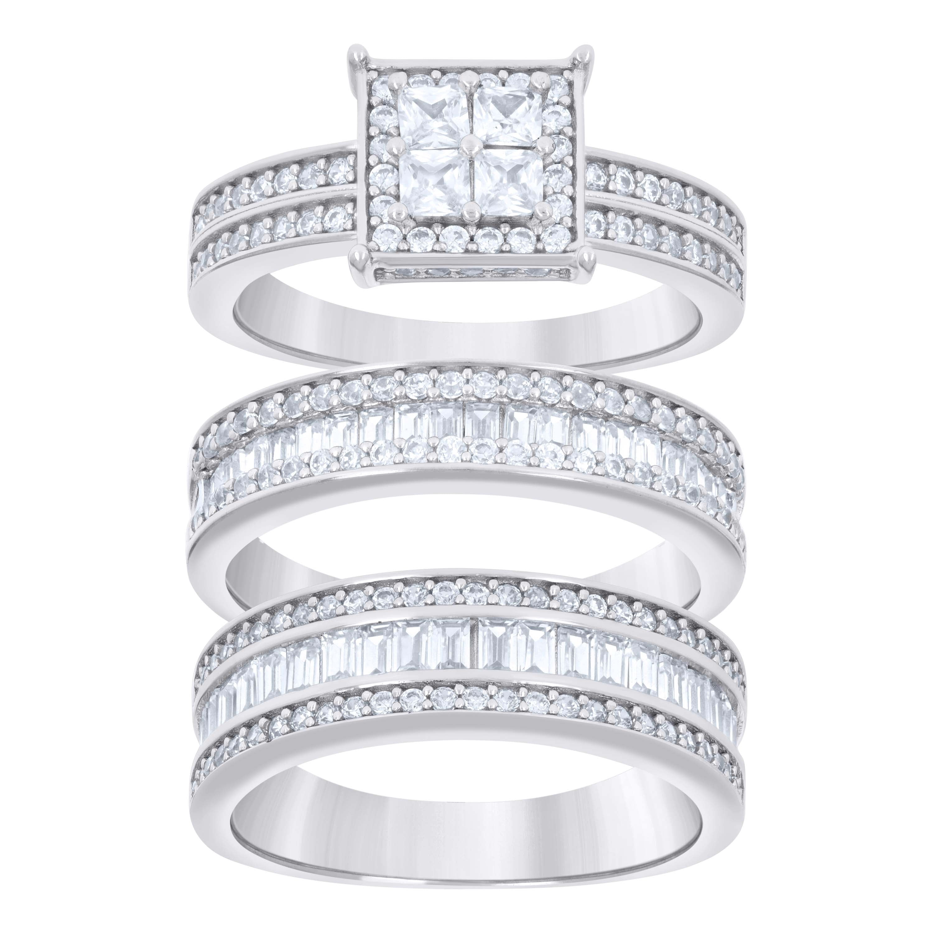 925 Sterling Silver Princess-Cut/Baguette Round Cubic-Zirconia His ...